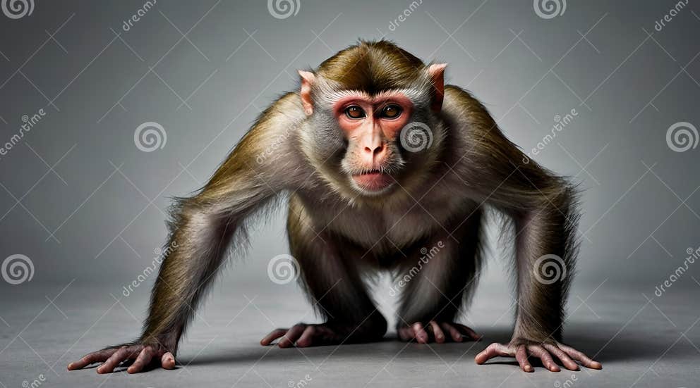 A Monkey is Posing for the Camera while Sitting Down on His Knees Stock ...