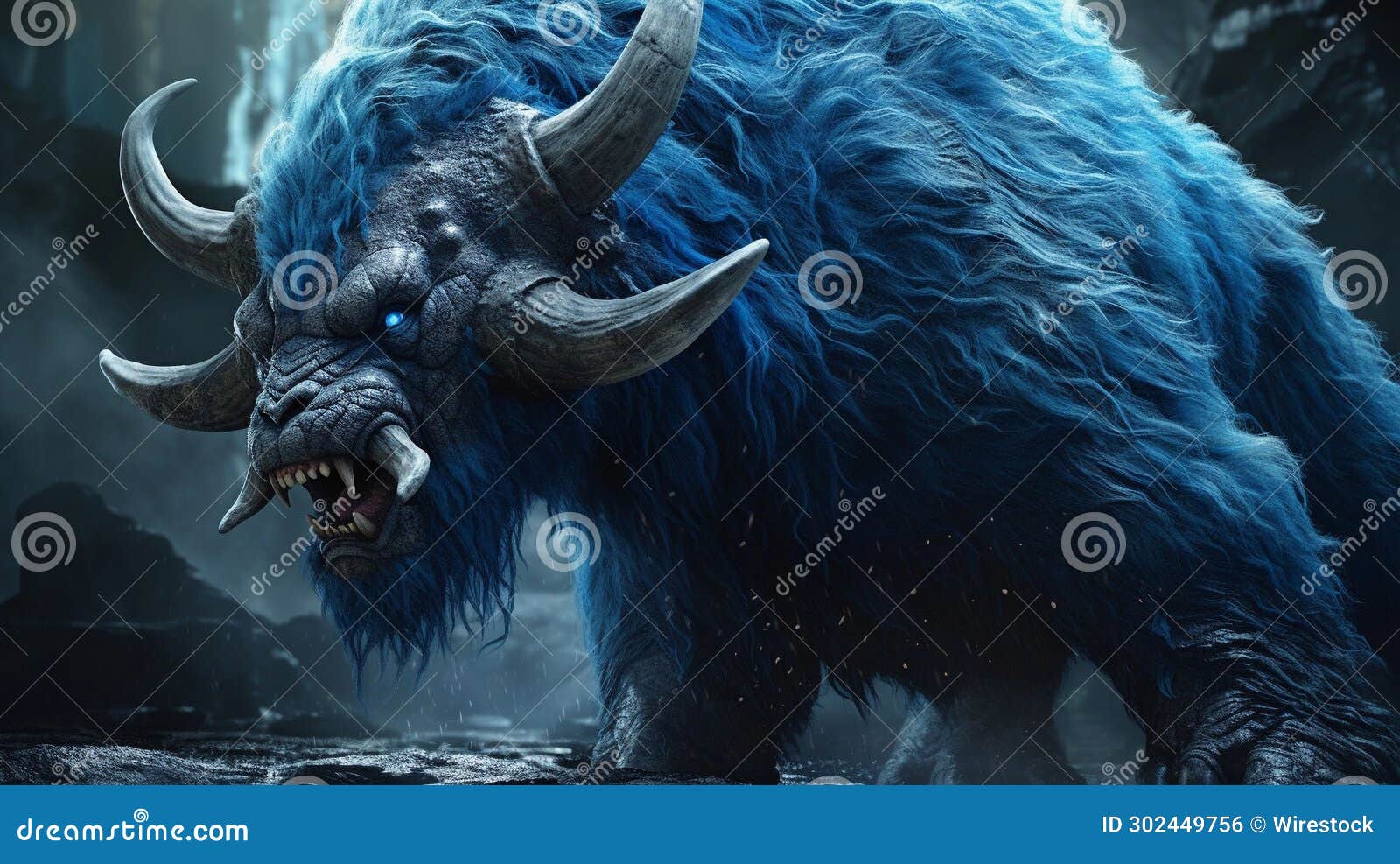 AI Generated Illustration of a Monster Bison with Large, Blue Horns in ...