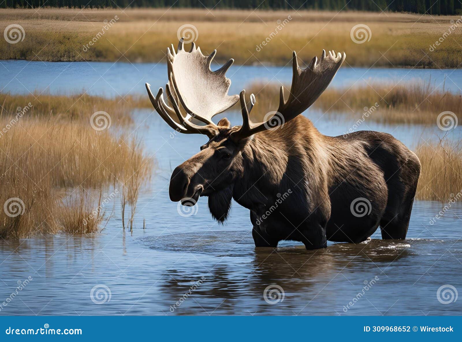 AI Generated Illustration of a Moose in a Vast Marsh, Head Peeping Out ...