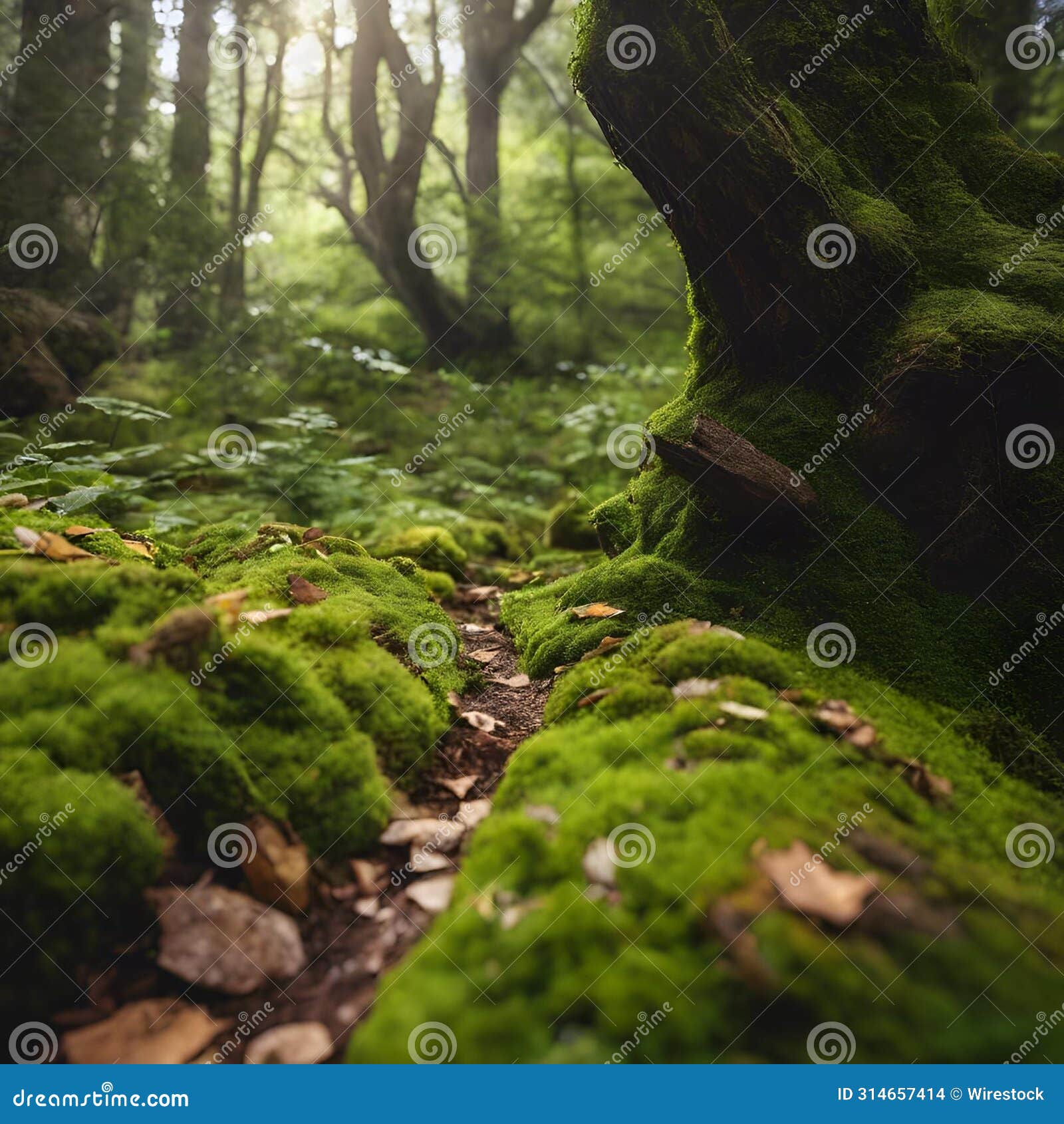 AI Generated Illustration of Moss-covered Pathway in a Green Forest ...