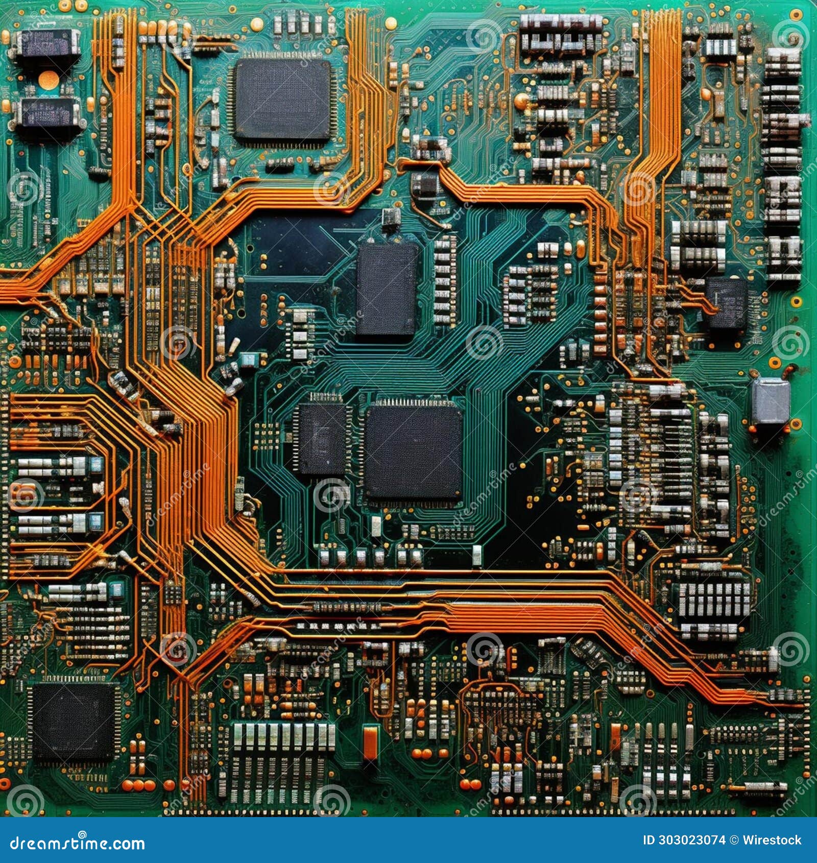 AI Generated Illustration of a Motherboard with an Array of Integrated ...