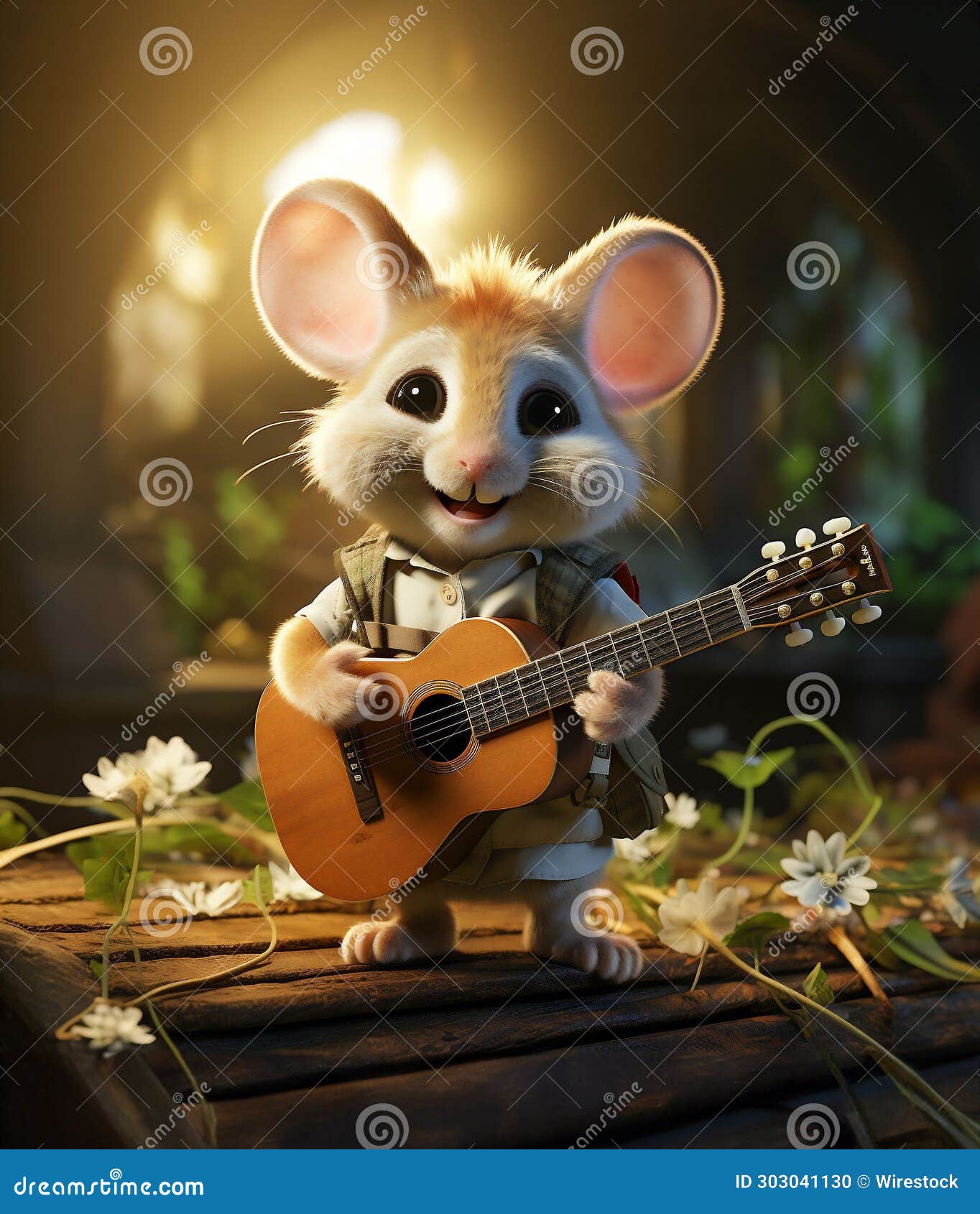 AI Generated Illustration of a Mouse Playing Guitar Stock Illustration ...