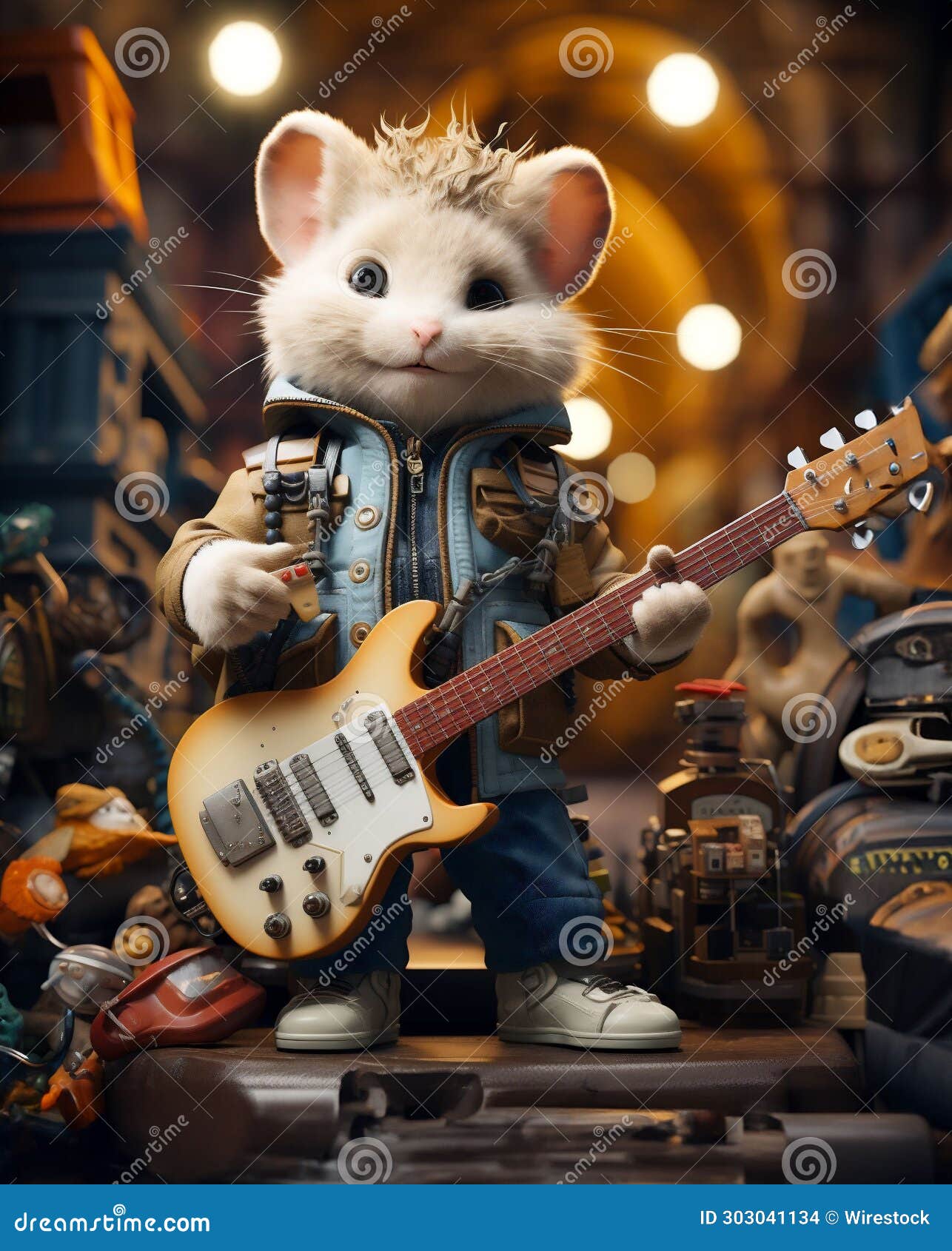 AI Generated Illustration of a Mouse Playing Guitar Stock Illustration ...