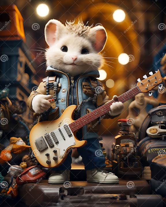 AI Generated Illustration of a Mouse Playing Guitar Stock Illustration ...