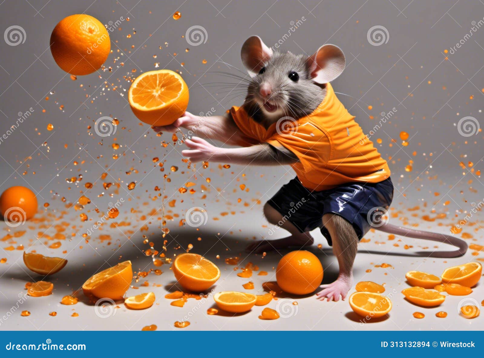 AI Generated Illustration of a Mouse Reaching for Falling Apart Oranges ...