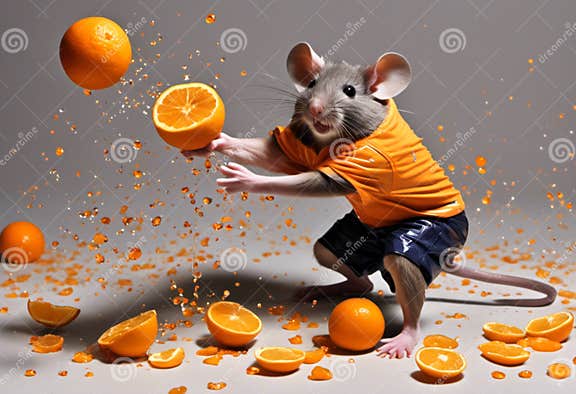 AI Generated Illustration of a Mouse Reaching for Falling Apart Oranges ...
