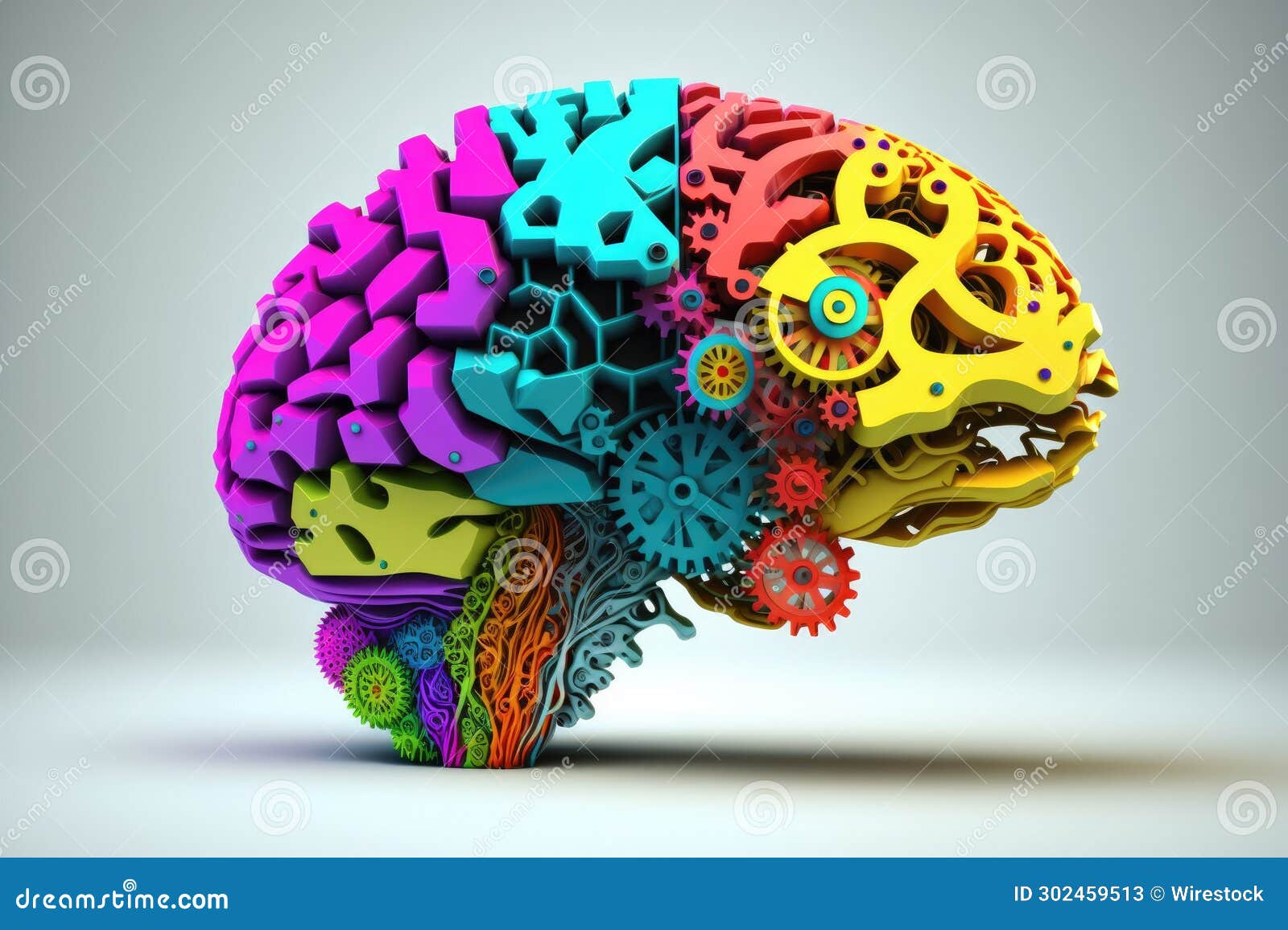 AI Generated Illustration of a Multicolor Human Brain Presented with ...