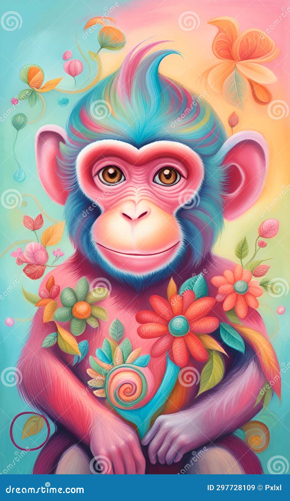 AI Generated Illustration of a Multicolor Monkey Stock Image - Image of ...