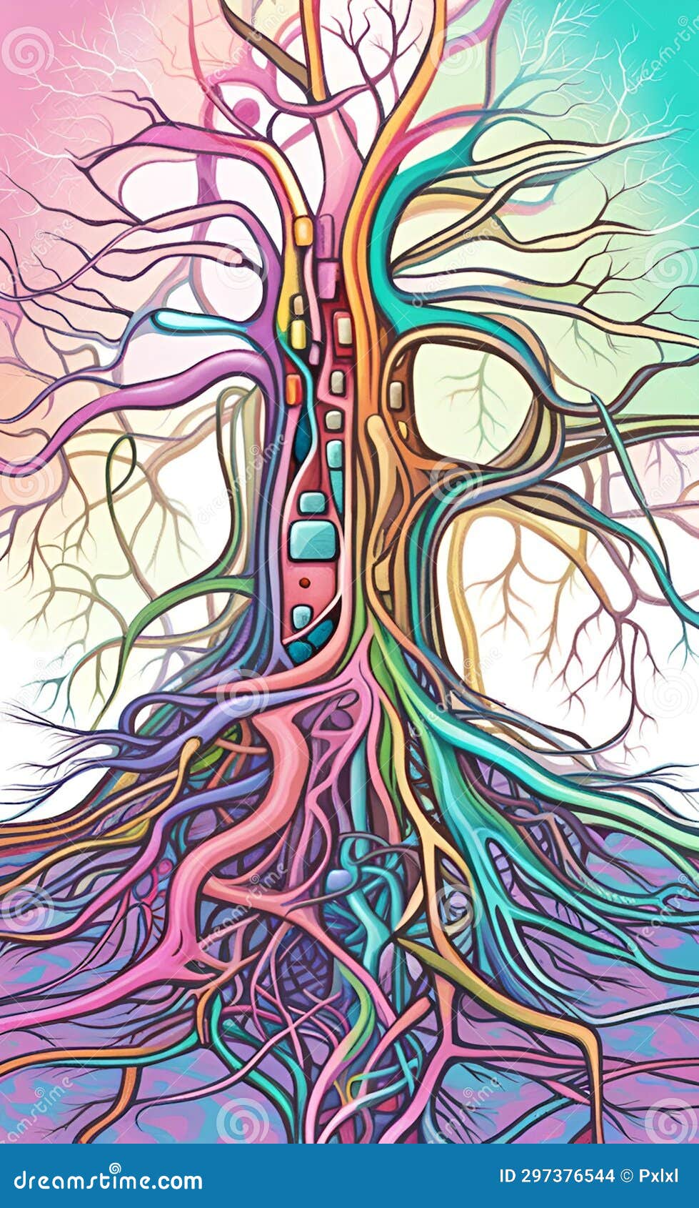 AI Generated Illustration of a Tree with Roots and Electric Circuits ...