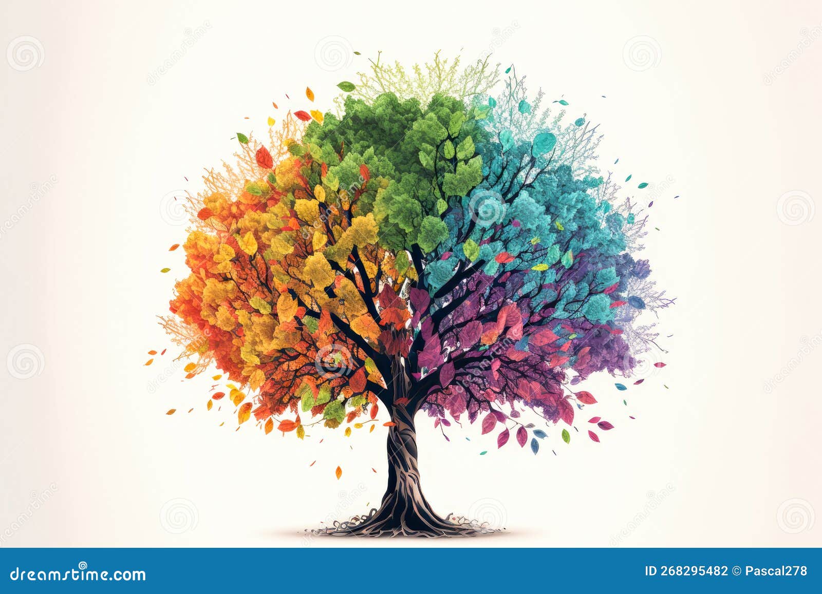 Illustration of a Colorful Tree with a Mixture of Leaves Types and ...