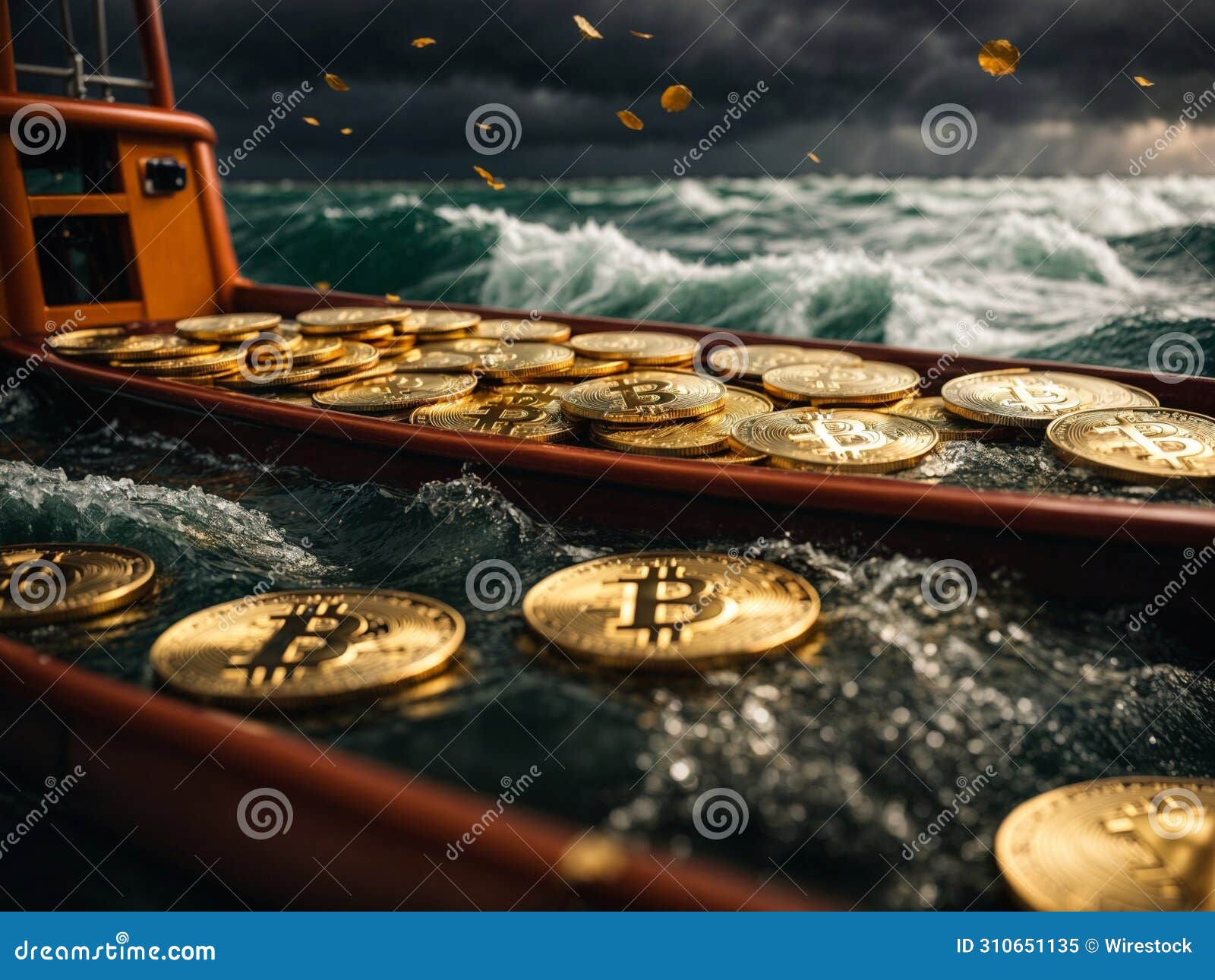 AI Generated Illustration of Multiple Bitcoins Hovering Over the Sea ...