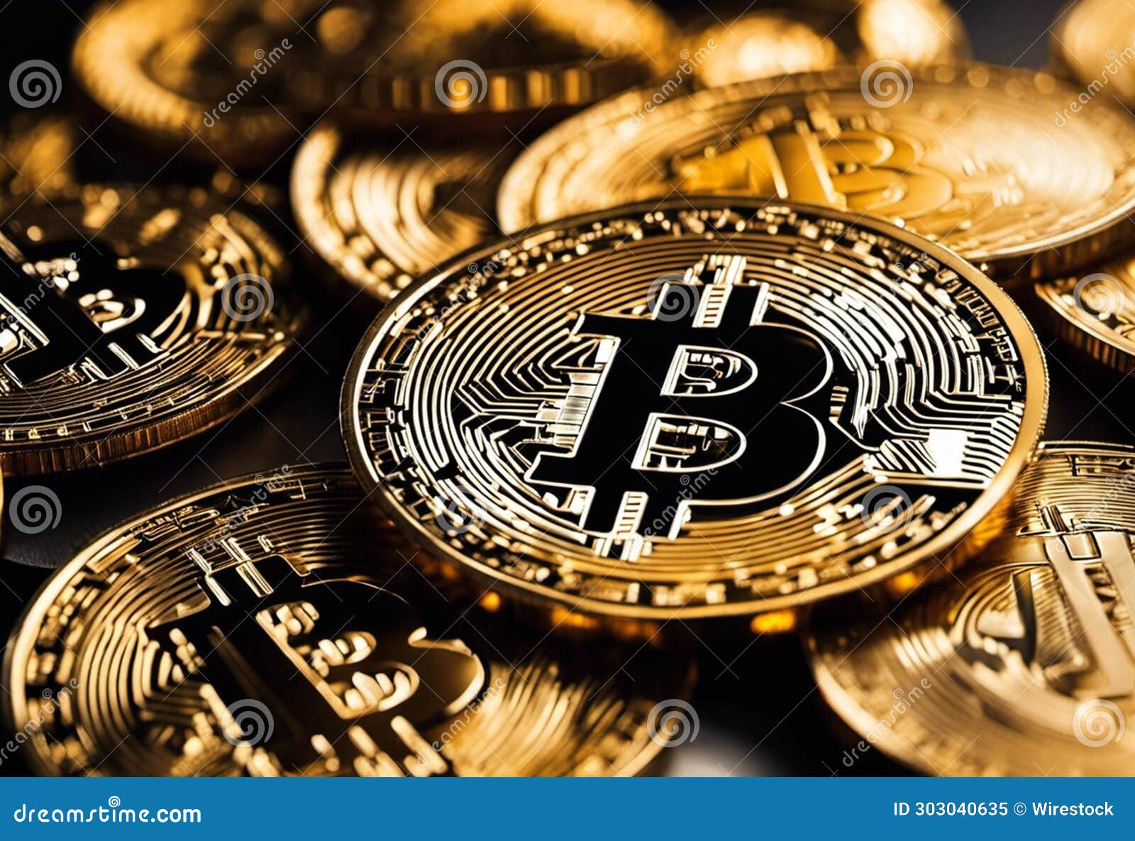 AI Generated Illustration of Multiple Golden-colored Bitcoin Digital ...