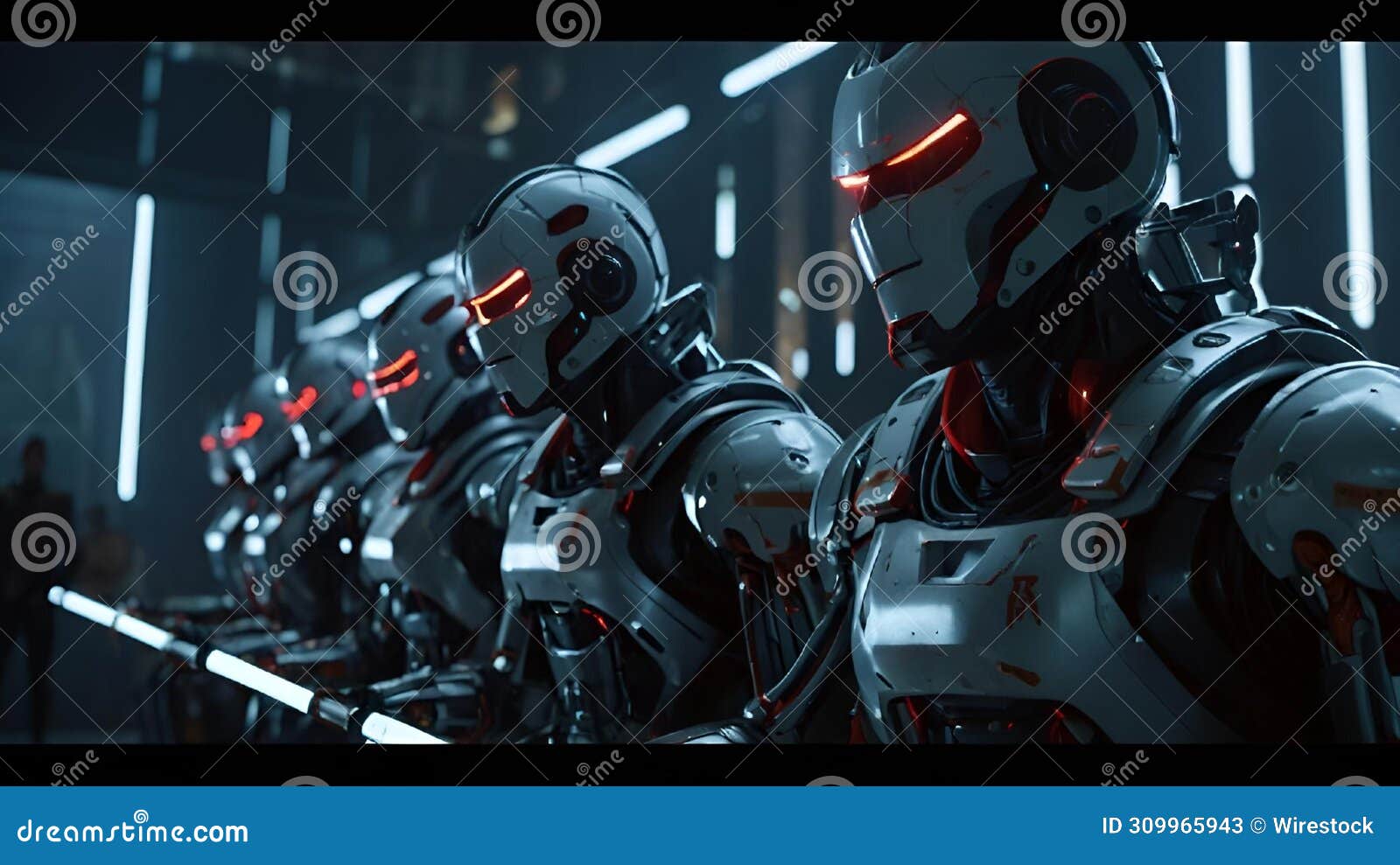 AI Generated Illustration of Multiple Robots with Red and White Lights ...