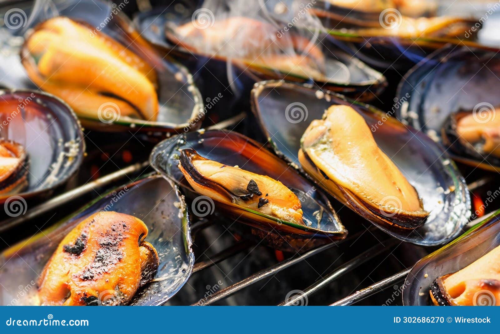 AI Generated Illustration of Mussels Cooking on a Grill Stock ...