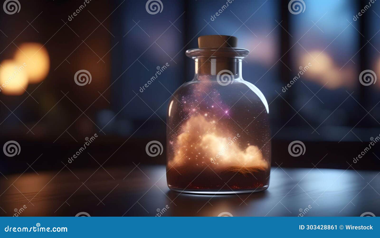 AI Generated Illustration of a Nebula in a Bottle Illuminated by a ...