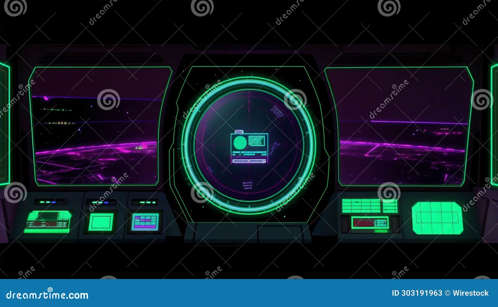 AI Generated Illustration of a Neon-illuminated Futuristic Cockpit ...