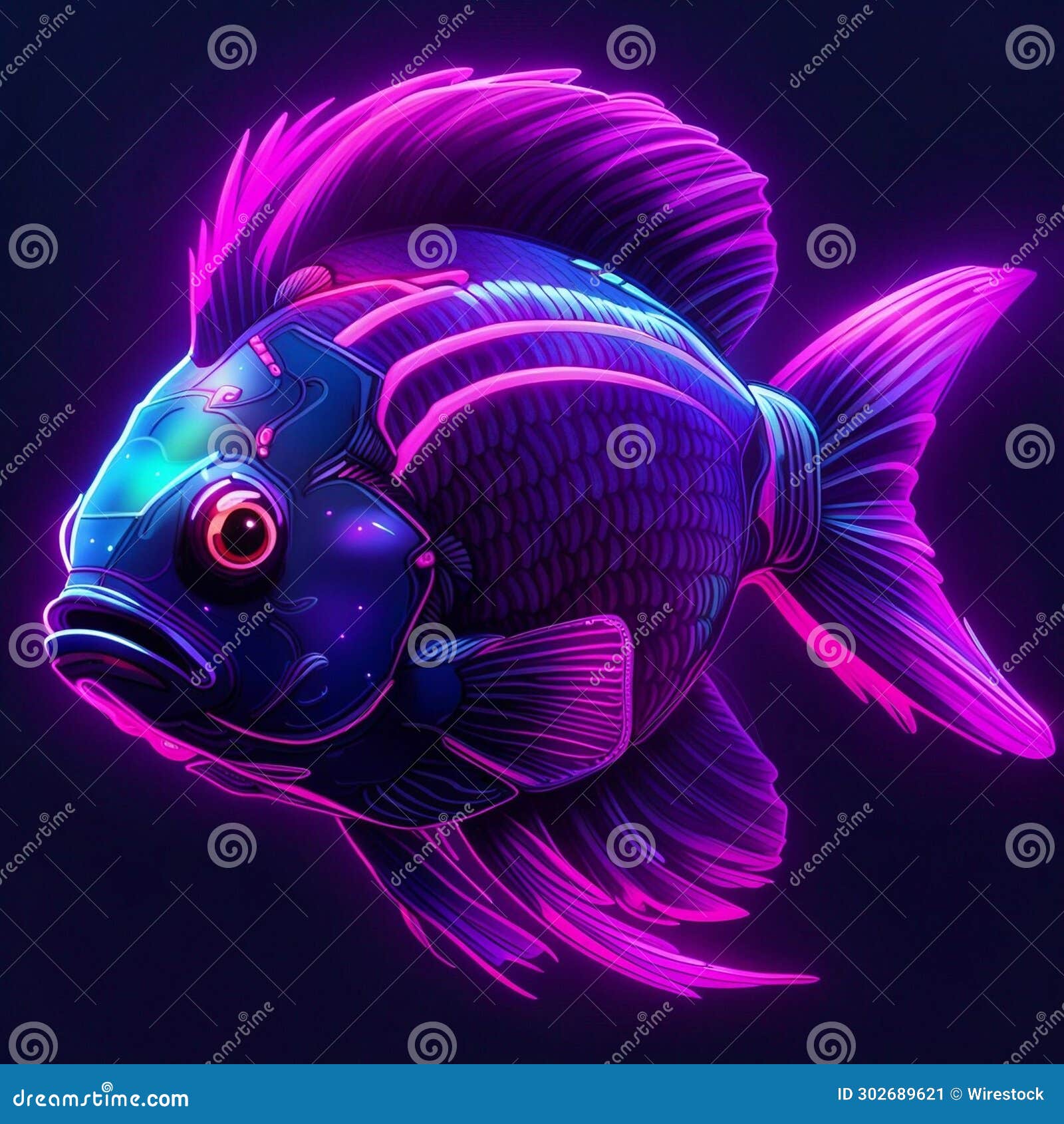AI Generated Illustration of a Neon Punk Cyber Fish Stock Illustration ...