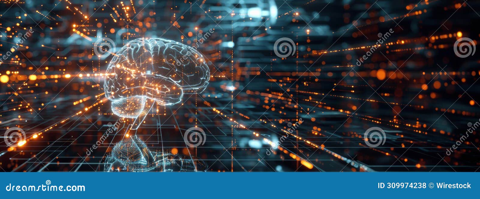 AI Generated Illustration of a Neural Network Concept with a Brain with ...