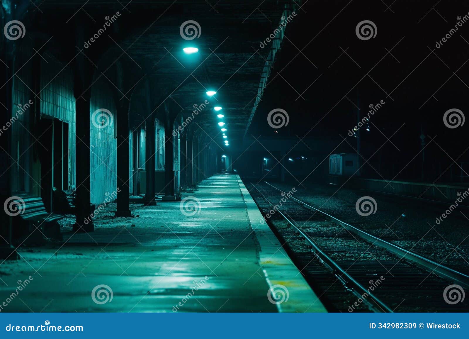 AI-generated Illustration of a Nighttime Train Station Platform with ...
