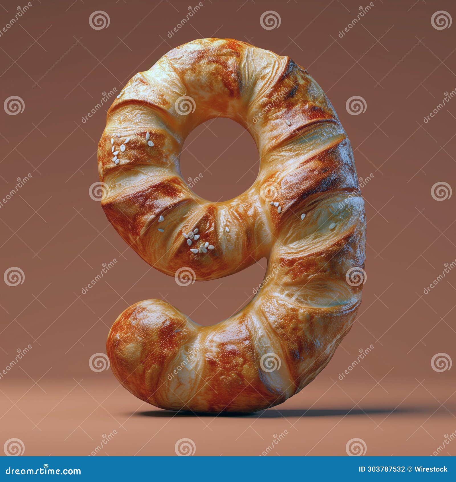 AI Generated Illustration of the Number 9 in the Shape of a Bread Stock ...