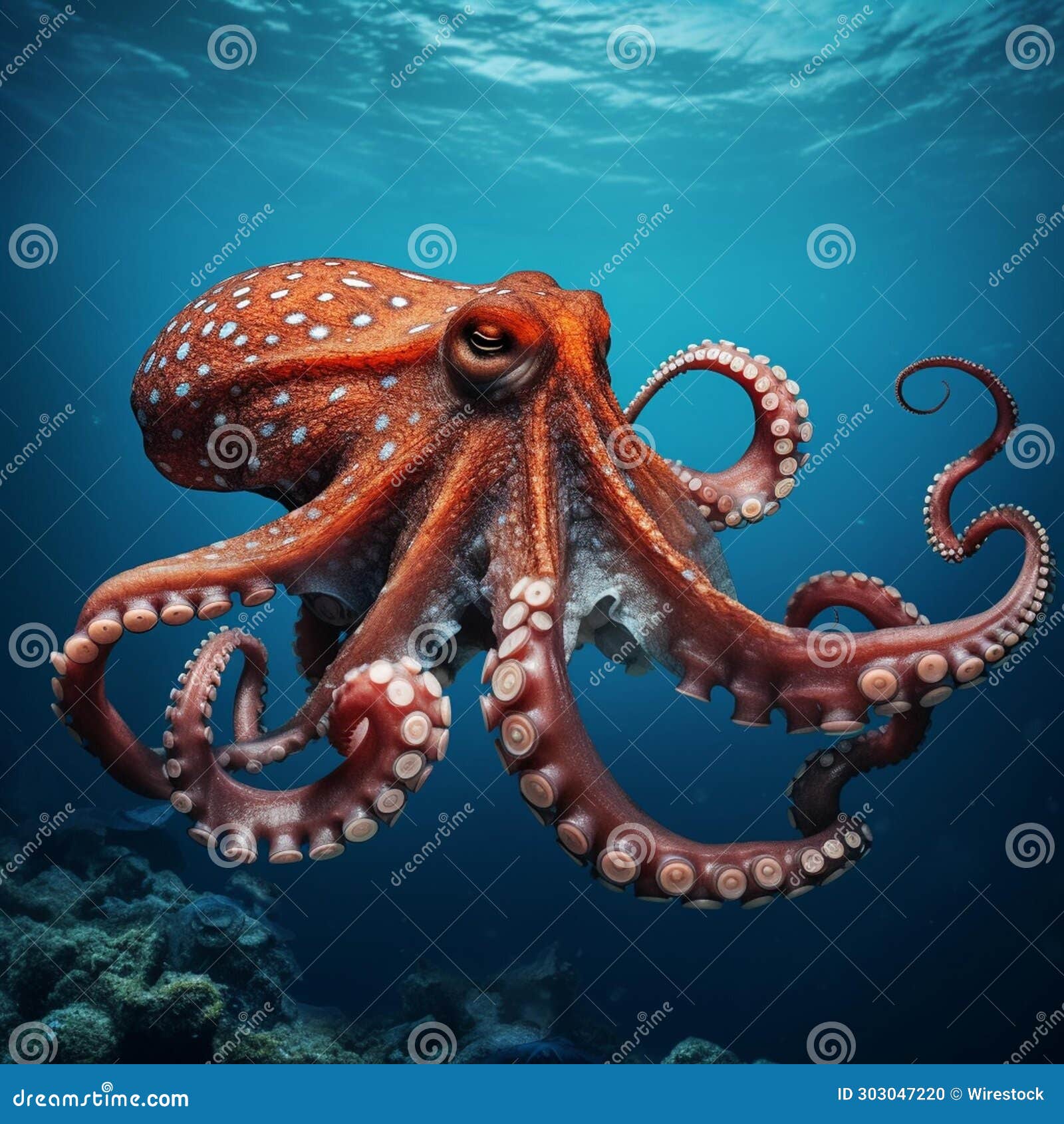 AI Generated Illustration of an Octopus Gliding through the Blue Ocean ...