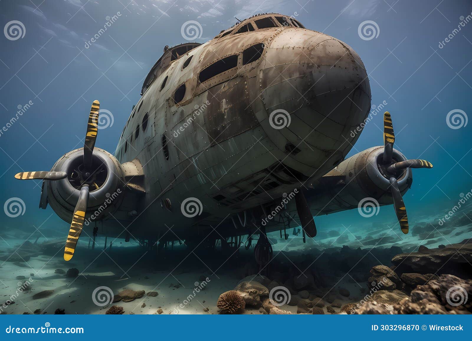 Sunken Airplane Fuselage In The Ocean Reef Stock Photography ...