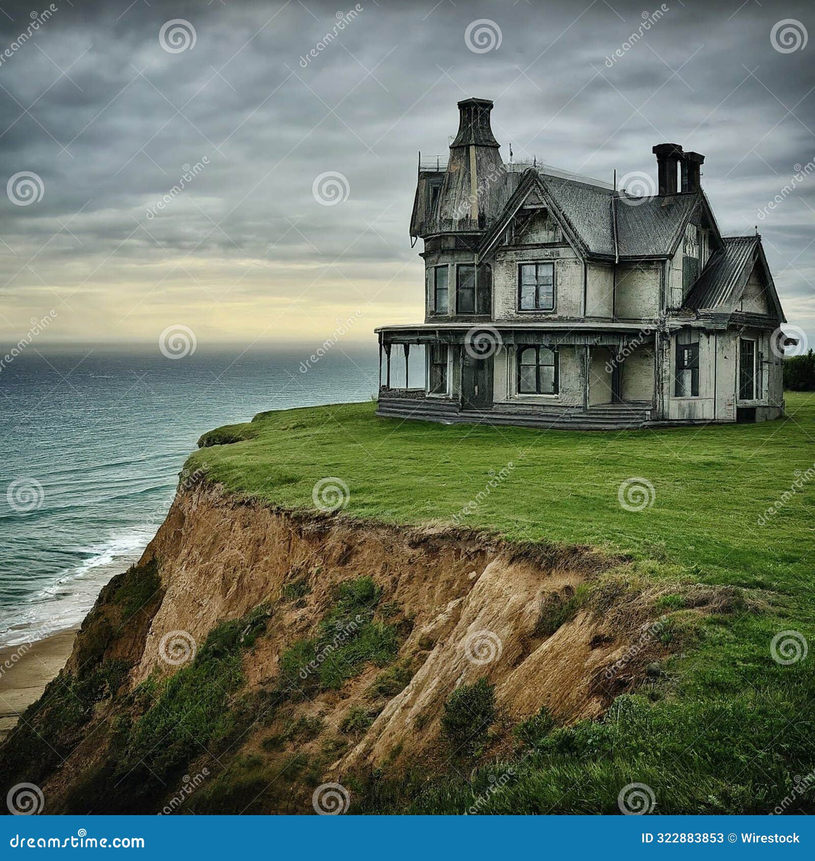 AI Generated Illustration of an Old Gothic Home on Cliff Overlooking ...