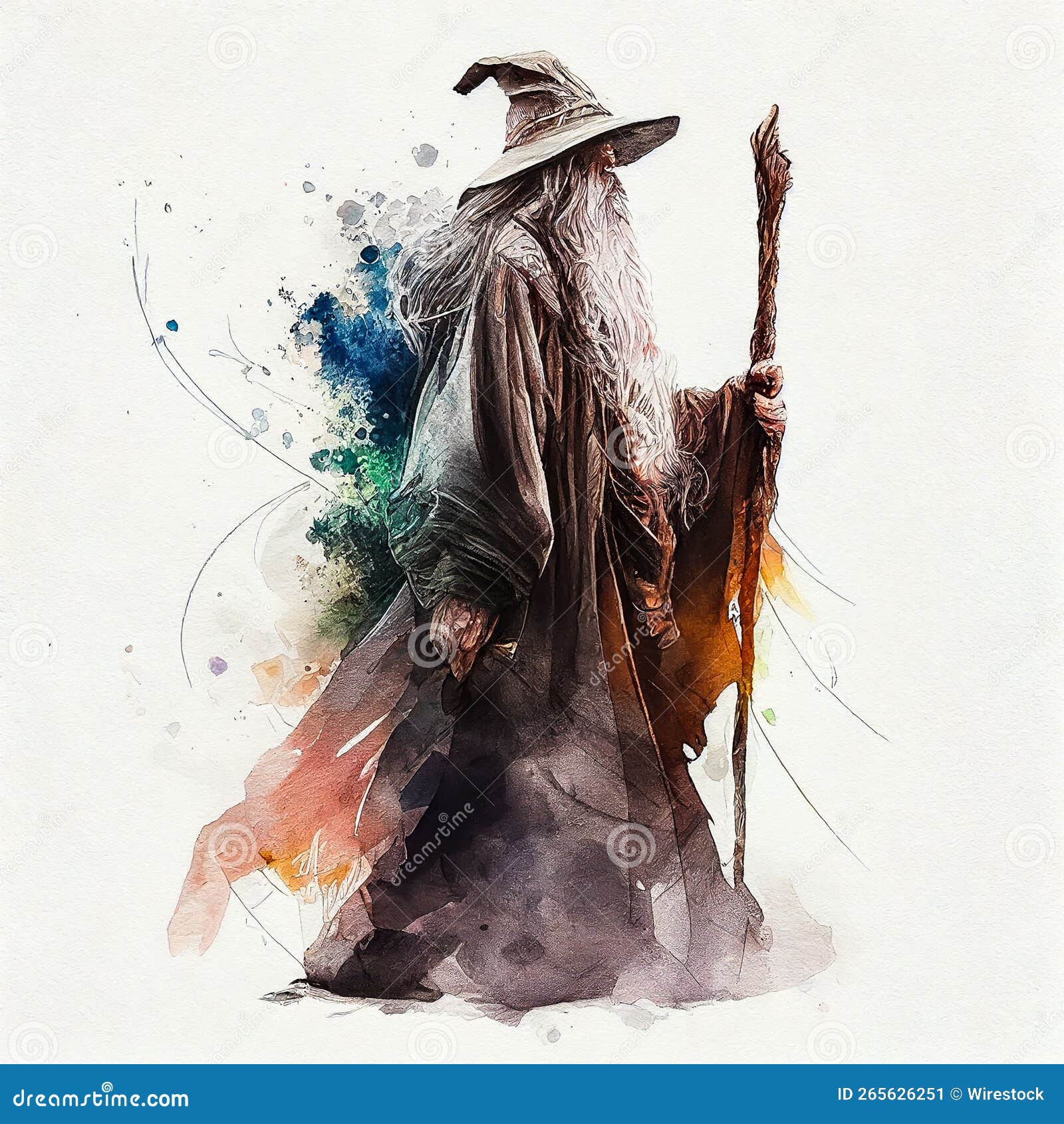 Wizard With Gray Haired Beard Raising Hands Pronounce Magic Spell ...