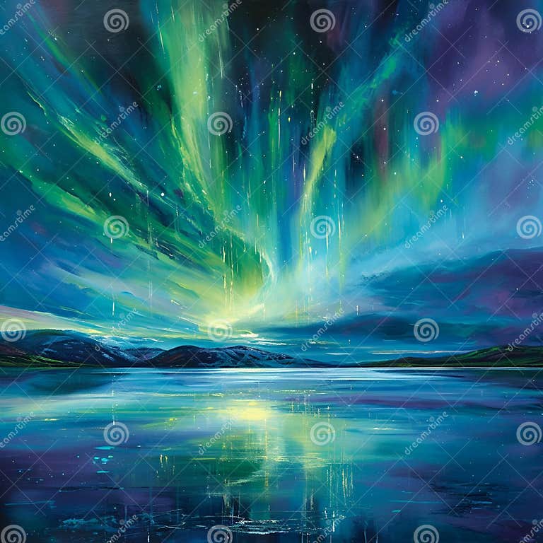 AI Generated Illustration of a Painting of a Breathtaking Aurora ... AI Generated Illustration of a Painting of a Breathtaking Aurora ...
