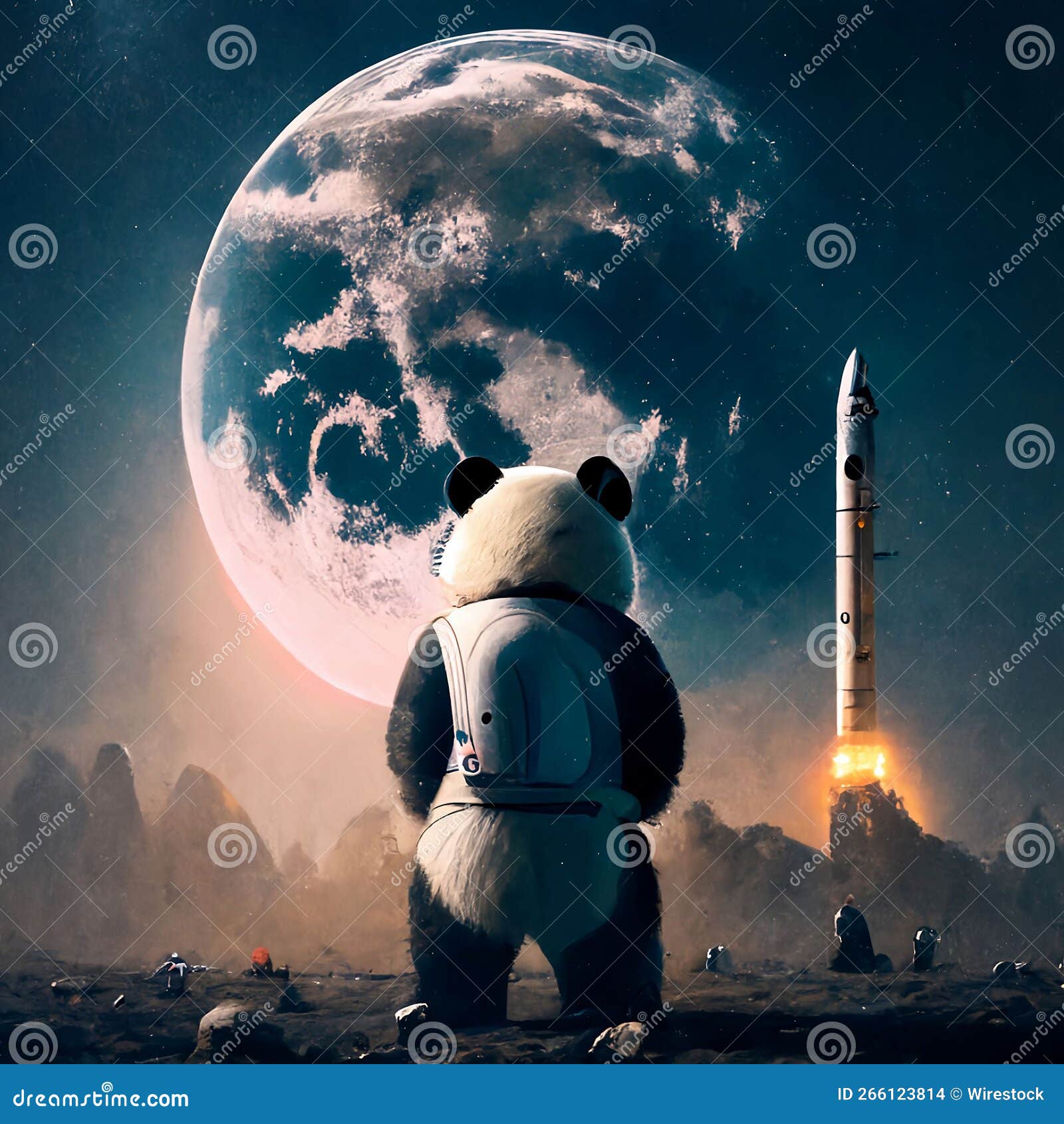 AI Generated Illustration of a Panda Astronaut on the Moon with Dark ...
