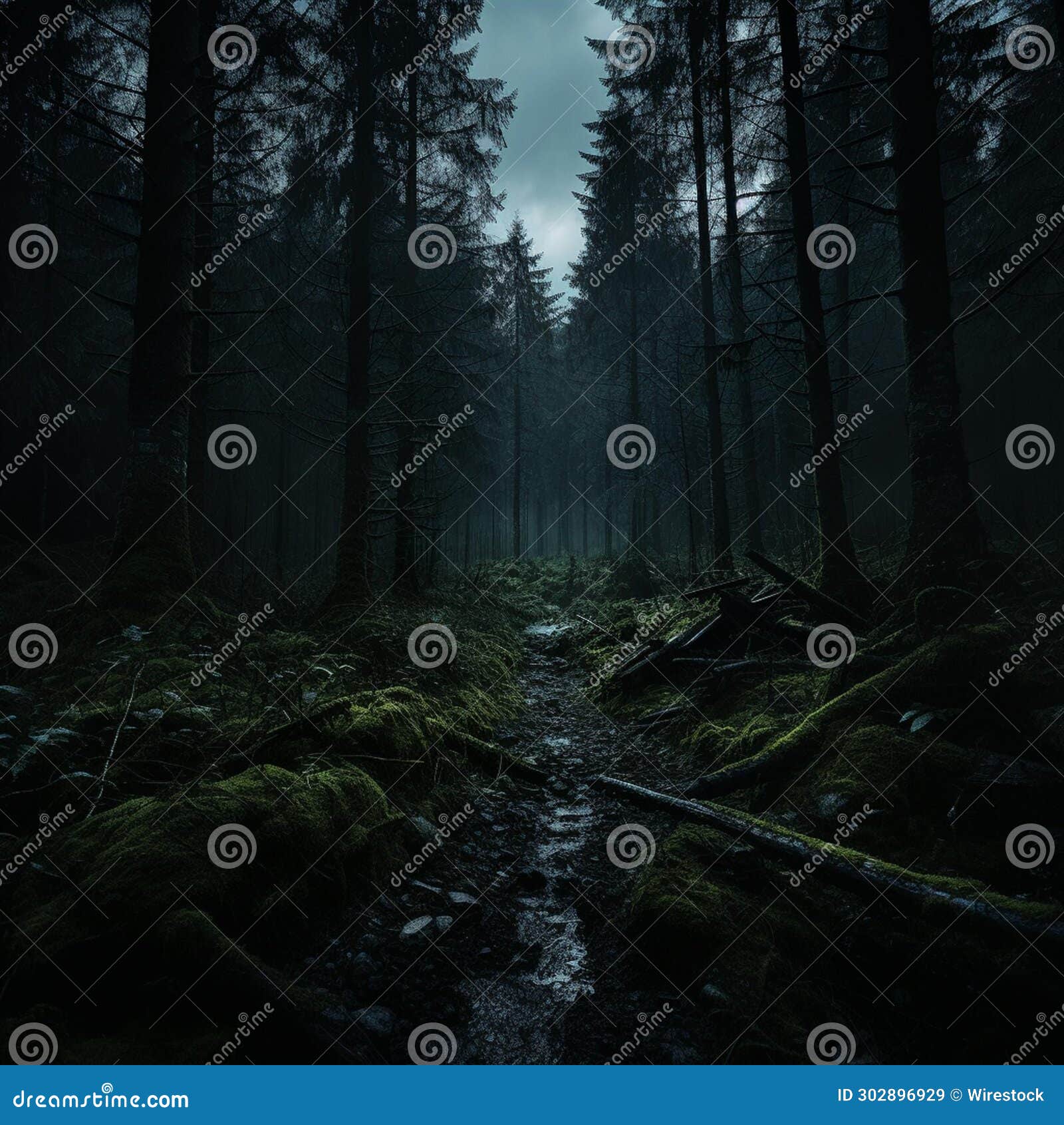AI Generated Illustration of a Pathway in a Dark, Spooky Forest Stock ...