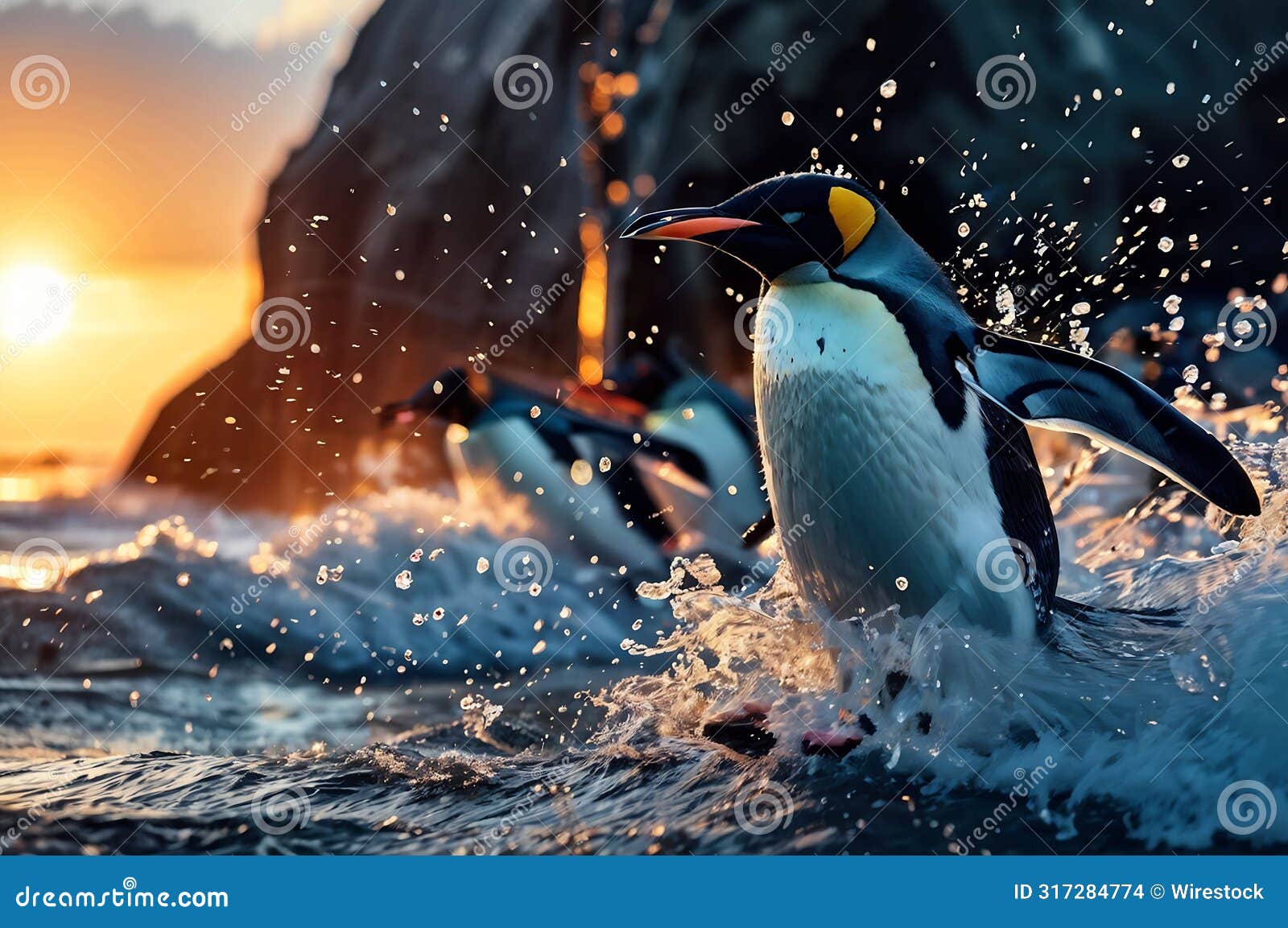 AI Generated Illustration of a Penguin Running in Water Stock ...