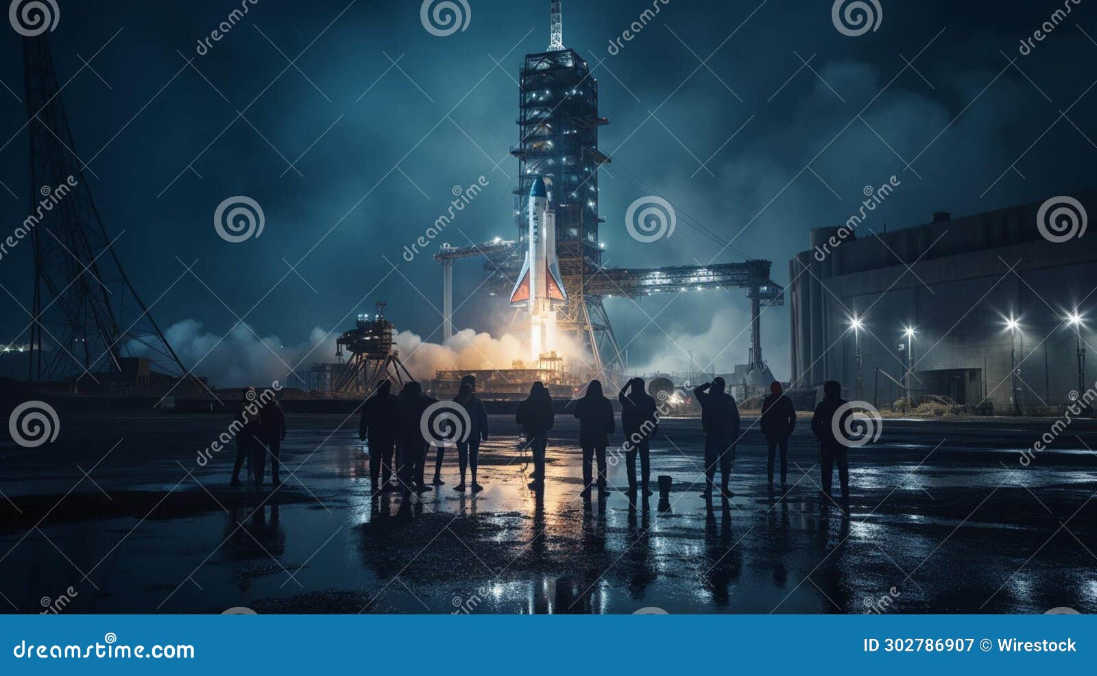 AI Generated Illustration of People Watching a Powerful Rocket Blast ...