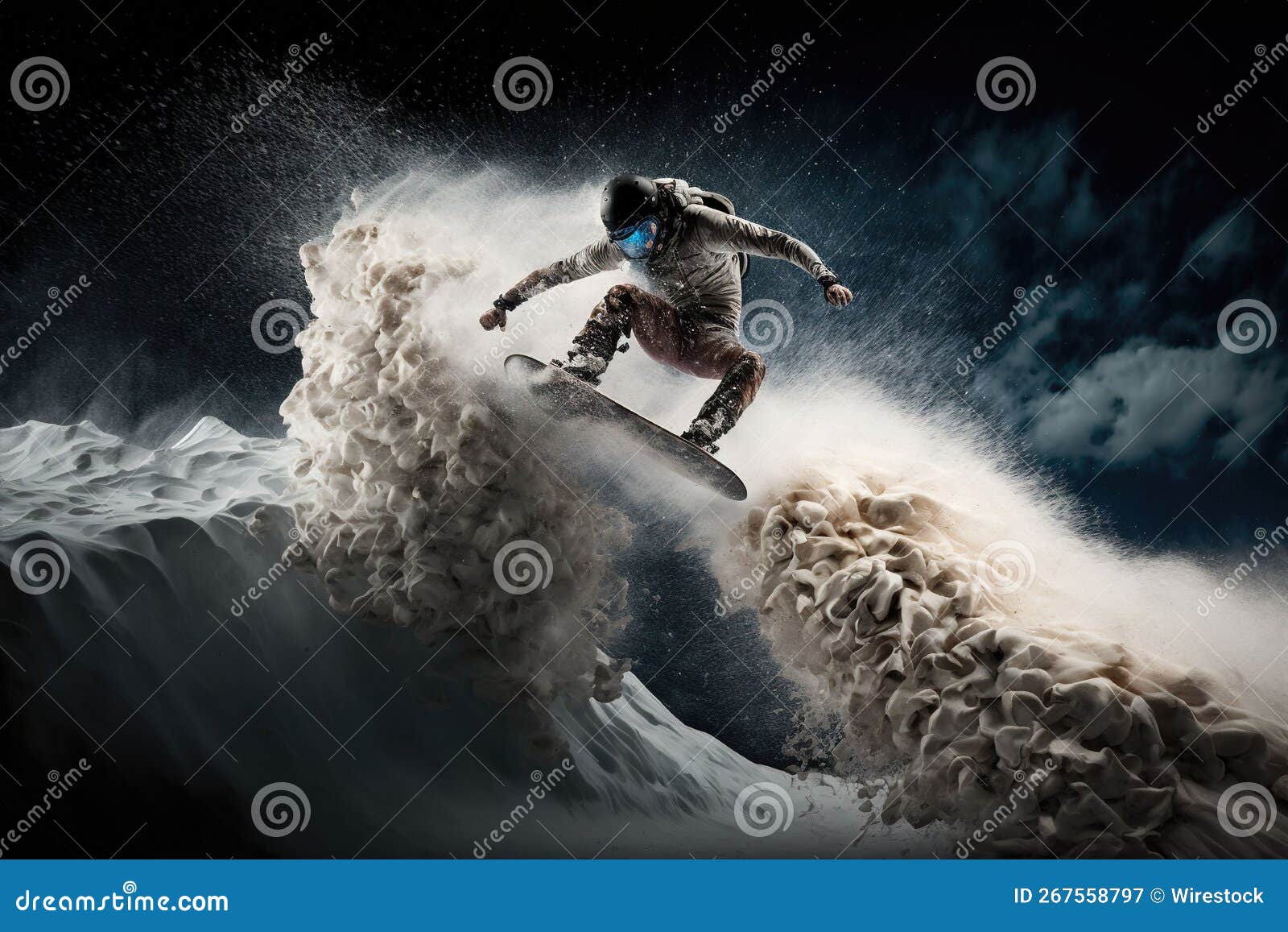 AI Generated Illustration Of A Person Snowboarding In Mountains Royalty ...