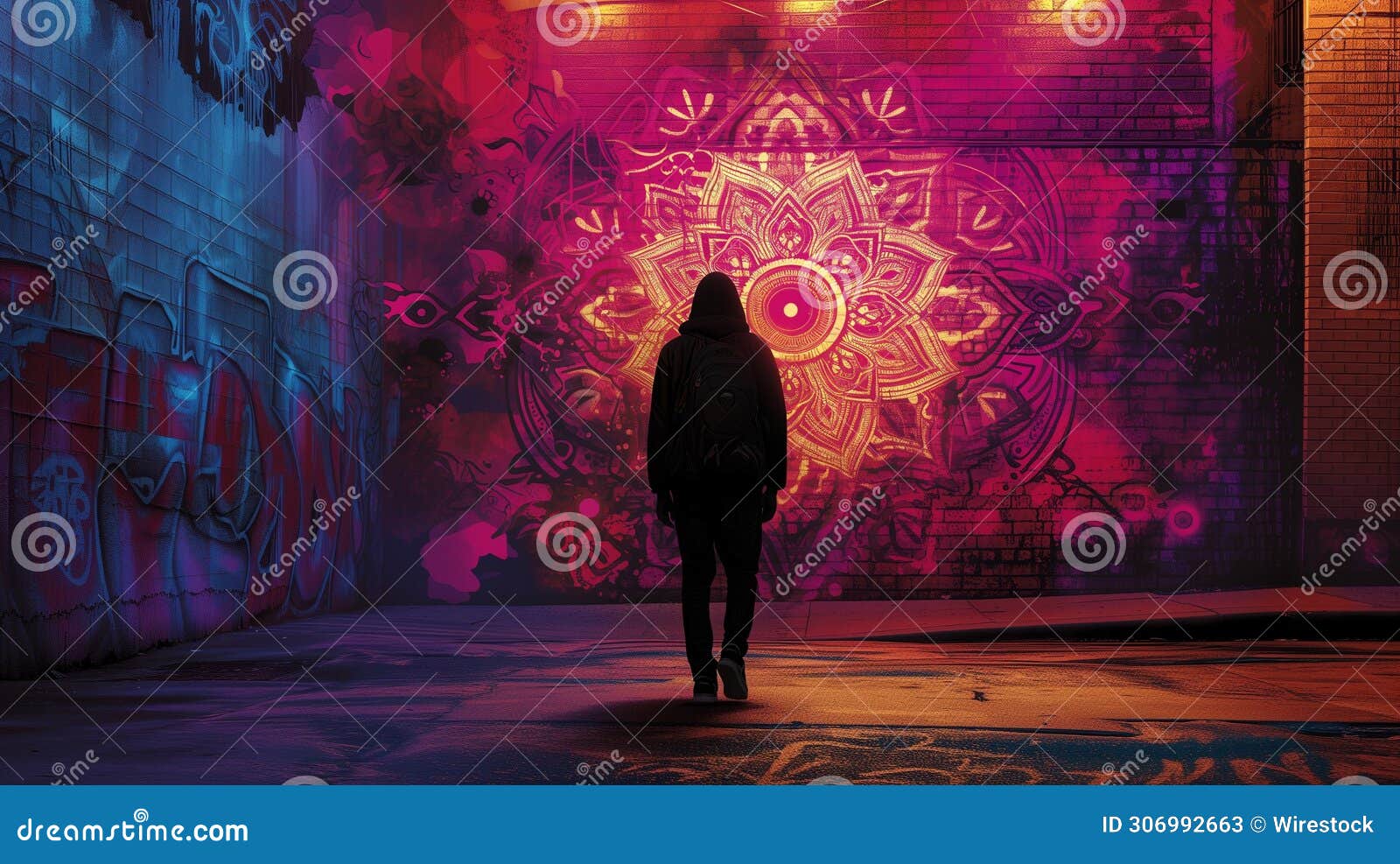 A Person Standing in Front of a Radiant Light Emanating from a Mandala ...