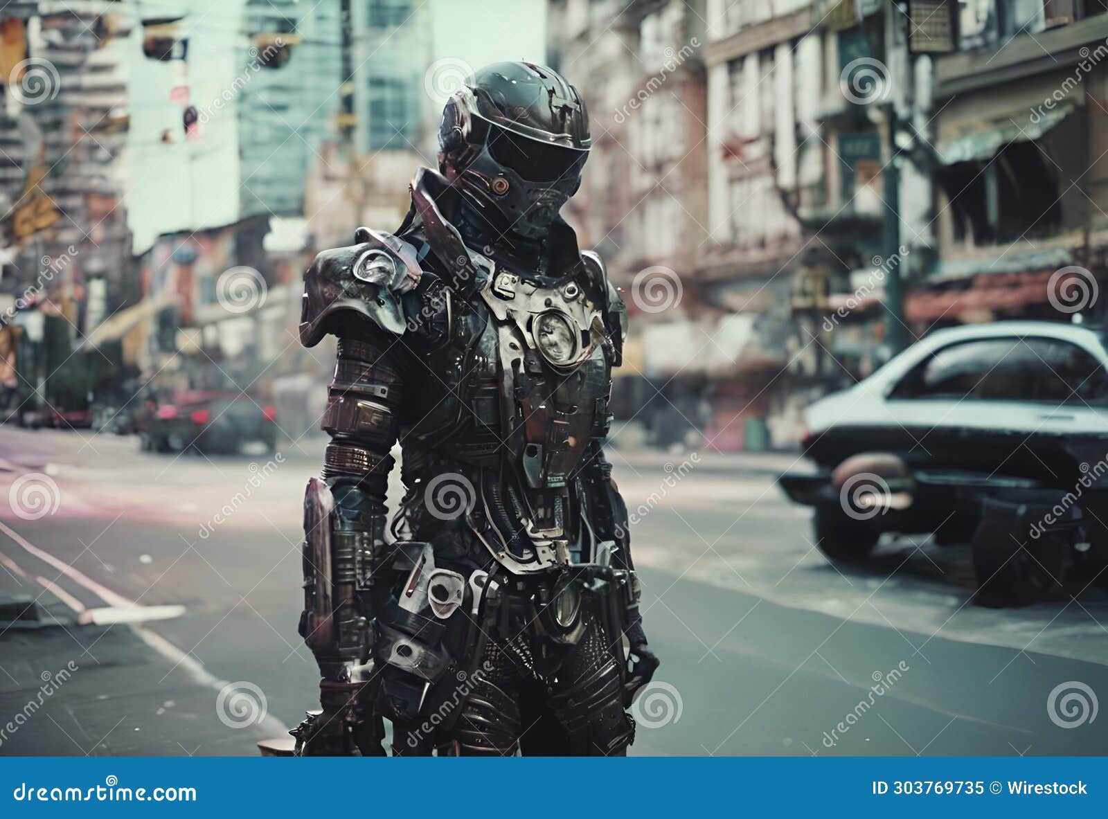 Ai Generated Illustration Of A Person Wearing Futuristic Armor With A Helmet Stock Illustration