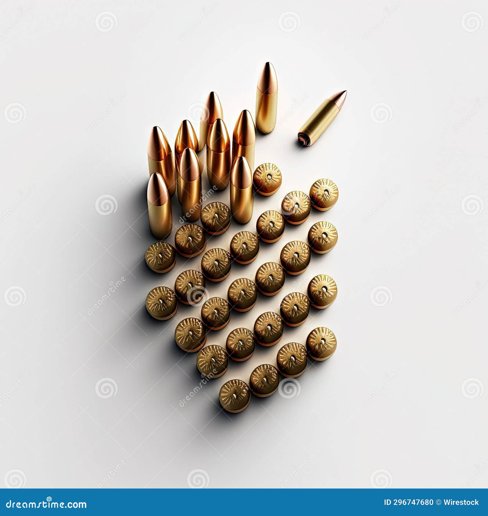AI Generated Illustration of a Pile of Bullets on a White Surface Stock ...