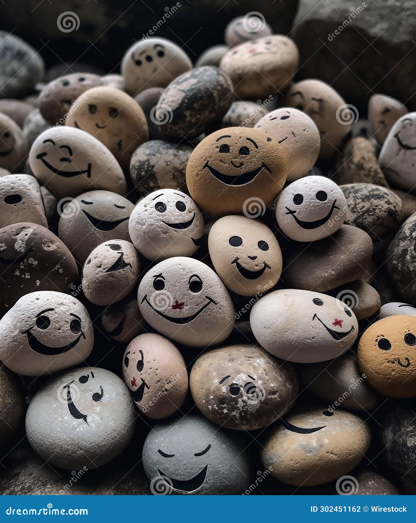 AI Generated Illustration of a Pile of Different Rocks with Funny Faces ...