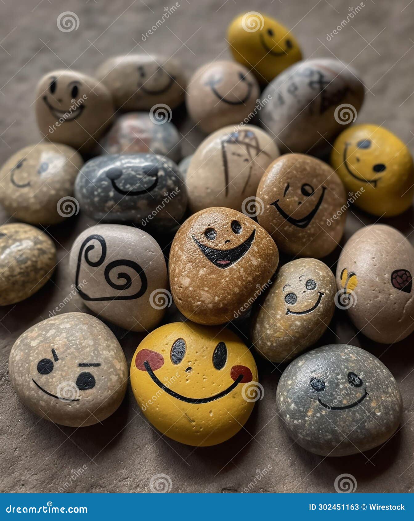 AI Generated Illustration of a Pile of Different Rocks with Funny Faces ...