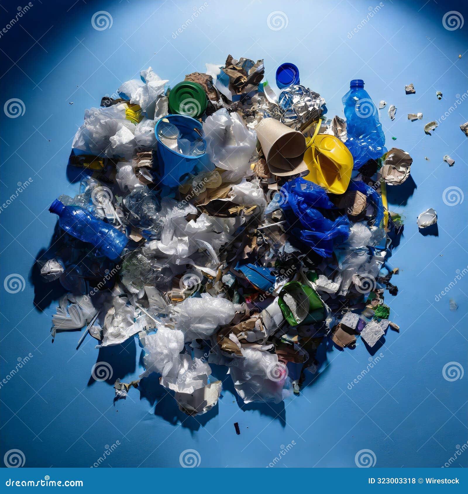 AI-generated Illustration of a Pile of Plastic Waste on a Blue ...
