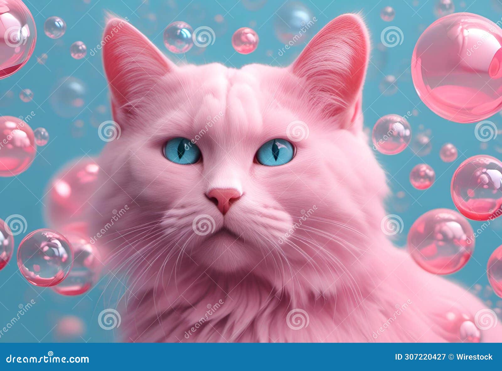 AI Generated Illustration of a Pink Cat with Blue Eyes Against Pink ...