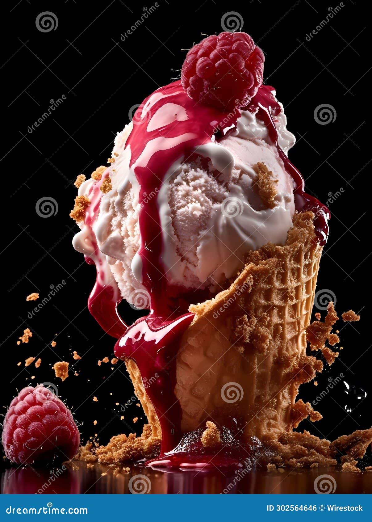 AI Generated Illustration of a Pink Ice Cream with a Raspberry Drizzle ...