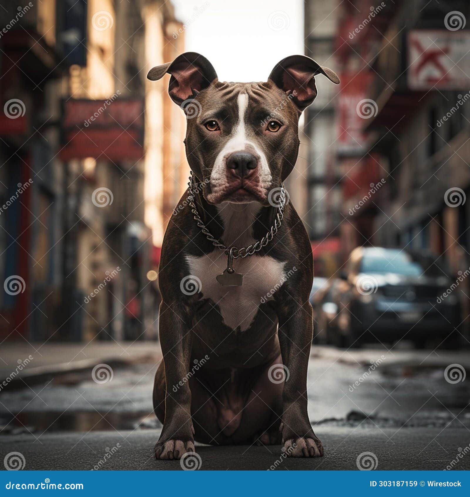 AI Generated Illustration of a Pit Bull Terrier Sitting on the Pavement ...