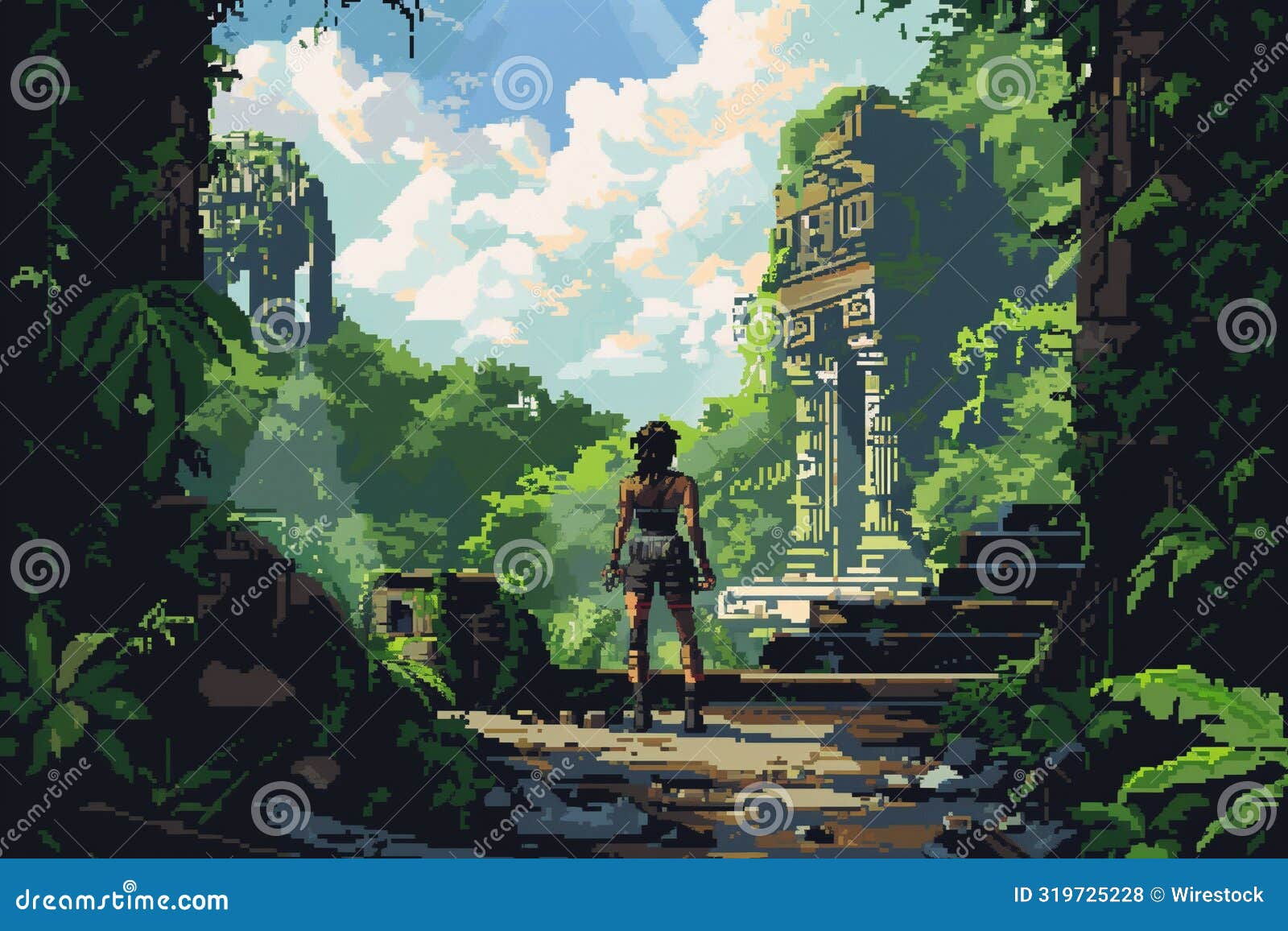 A Pixel Art Image of a Person Standing in Front of a Tree Stock Photo ...