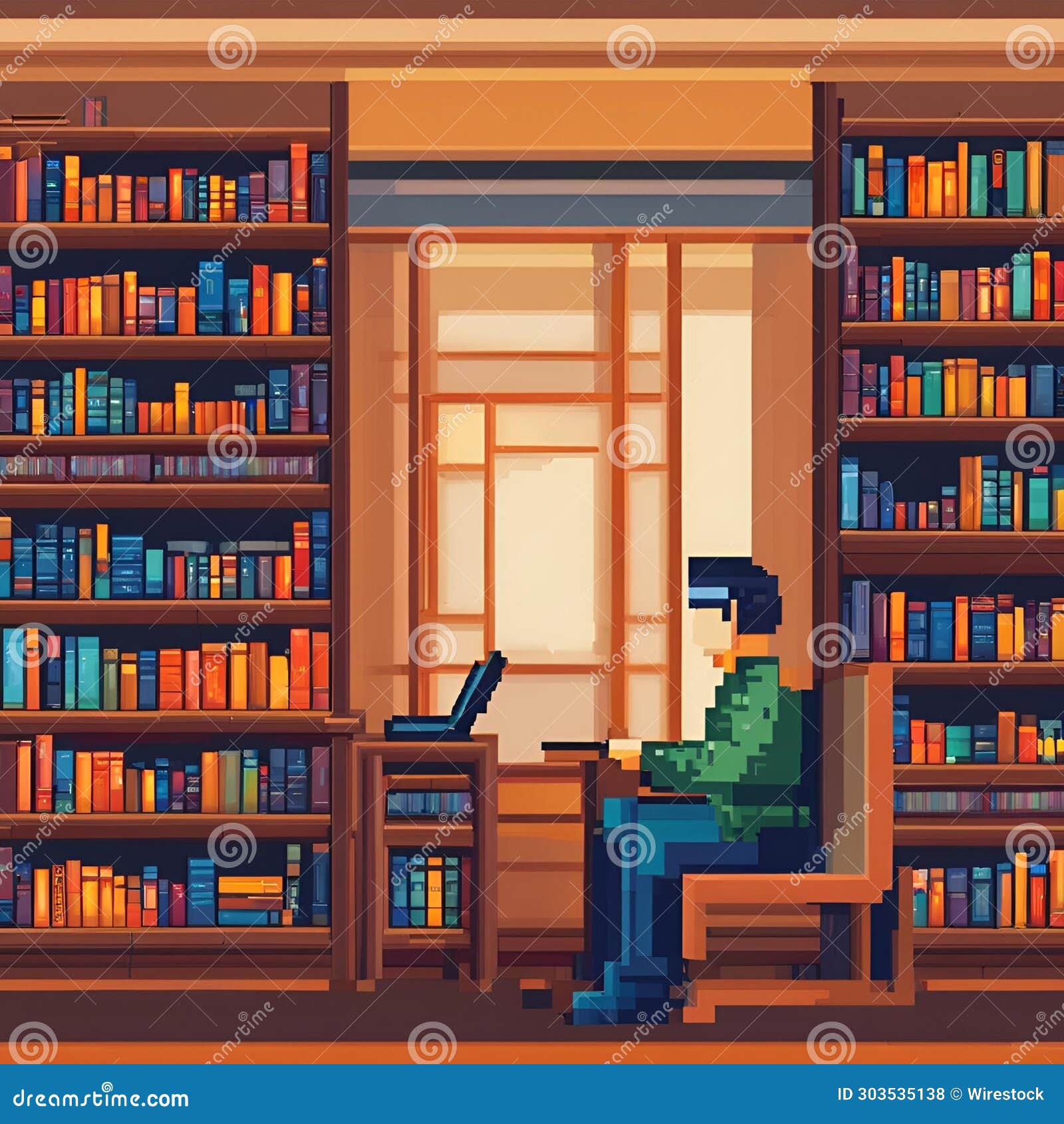 AI Generated Illustration of a Pixel Art of a Man in a Vintage Library ...