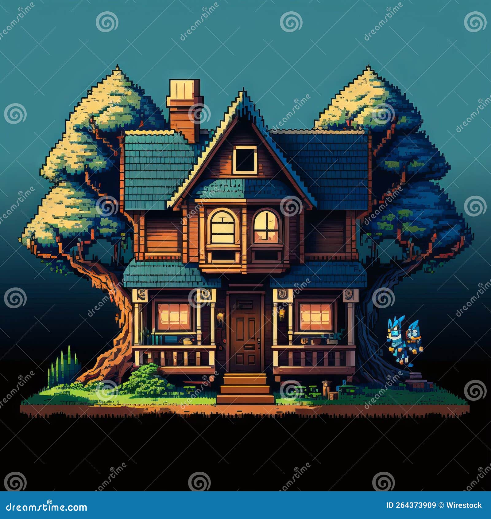 AI Generated Illustration Of A Pixel House | CartoonDealer.com #264373909