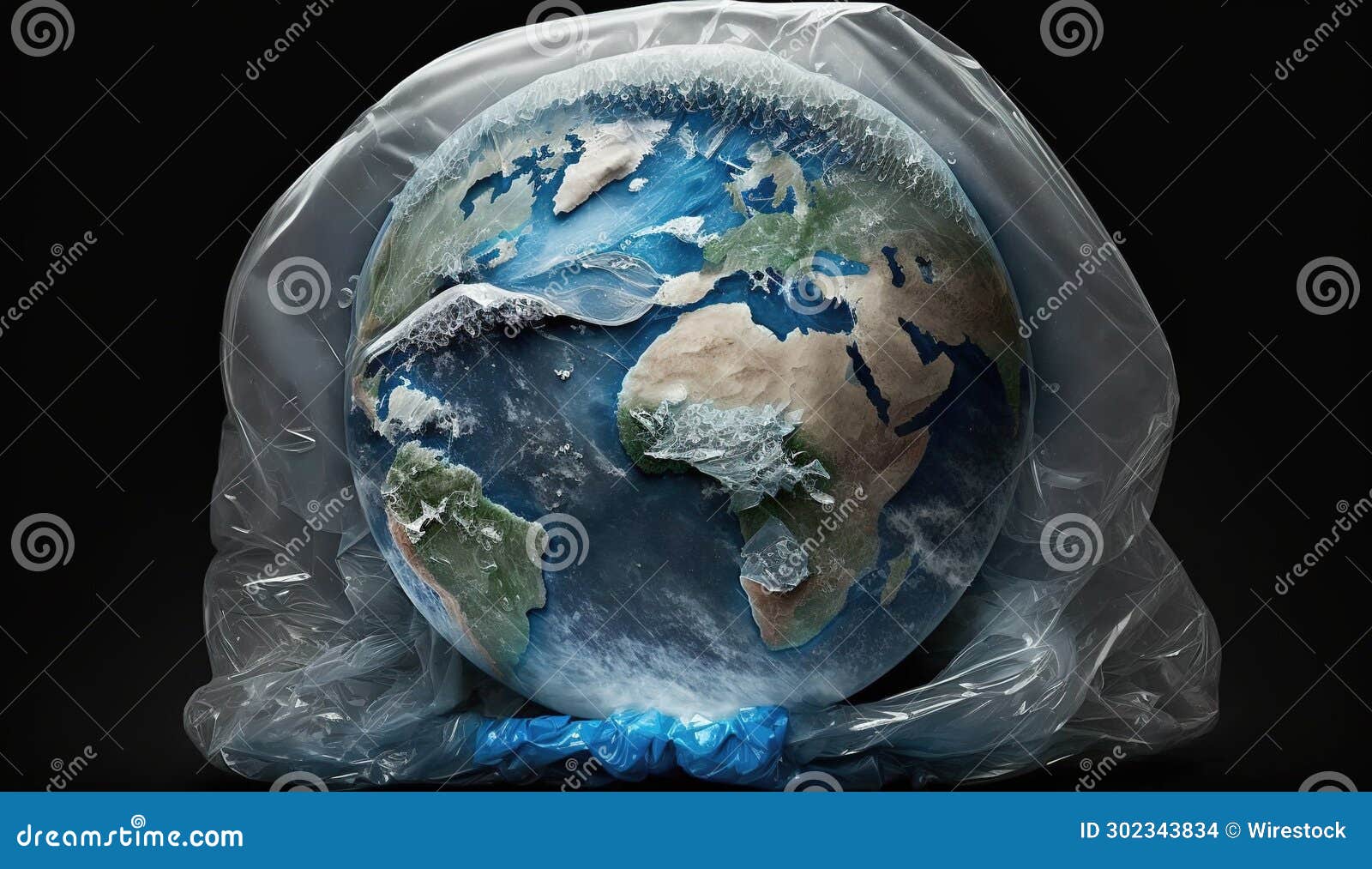 AI Generated Illustration Of A Plastic-wrapped Globe On Black ...