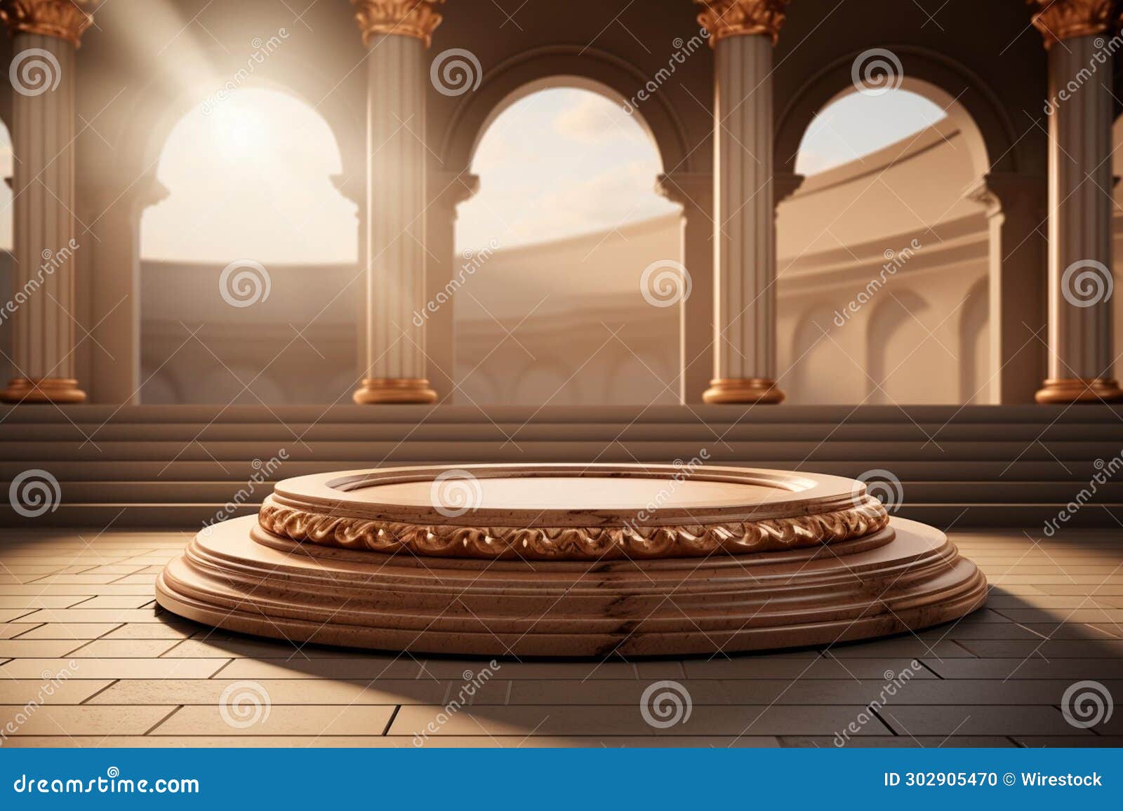 AI Generated Illustration of a Platform in the Center of an Arched ...