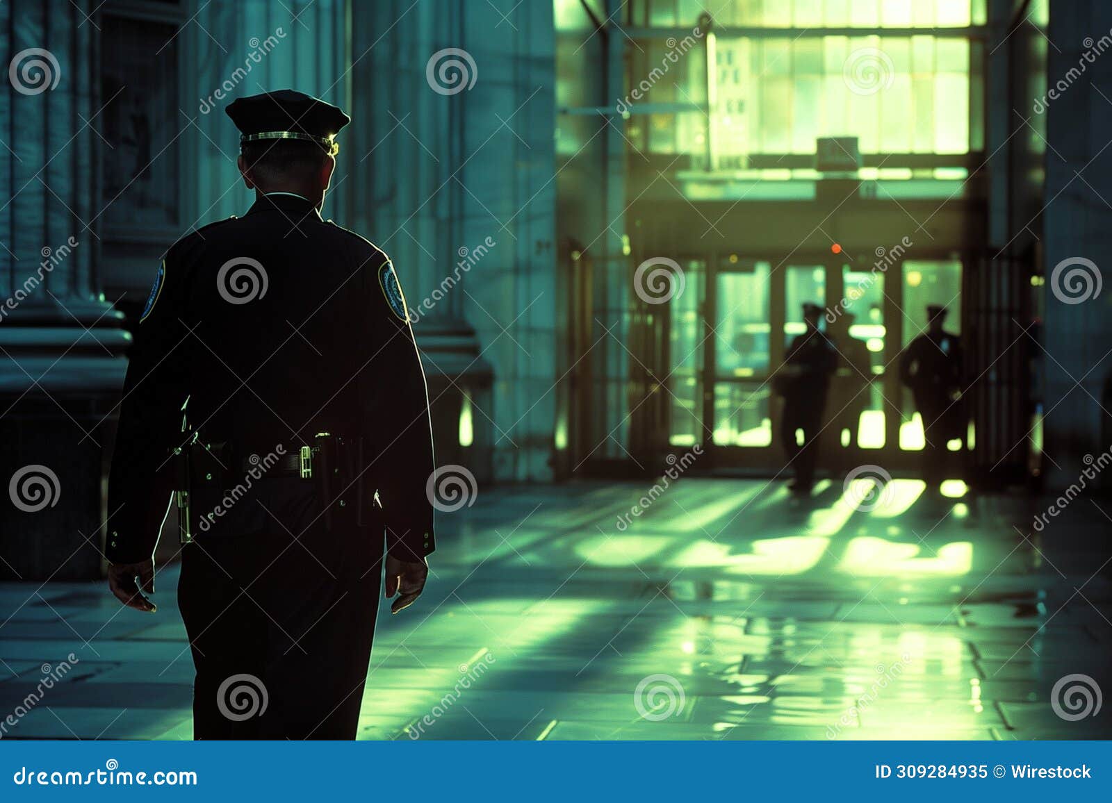 AI-generated Illustration of a Police Officer Inside a Dimly Lit ...