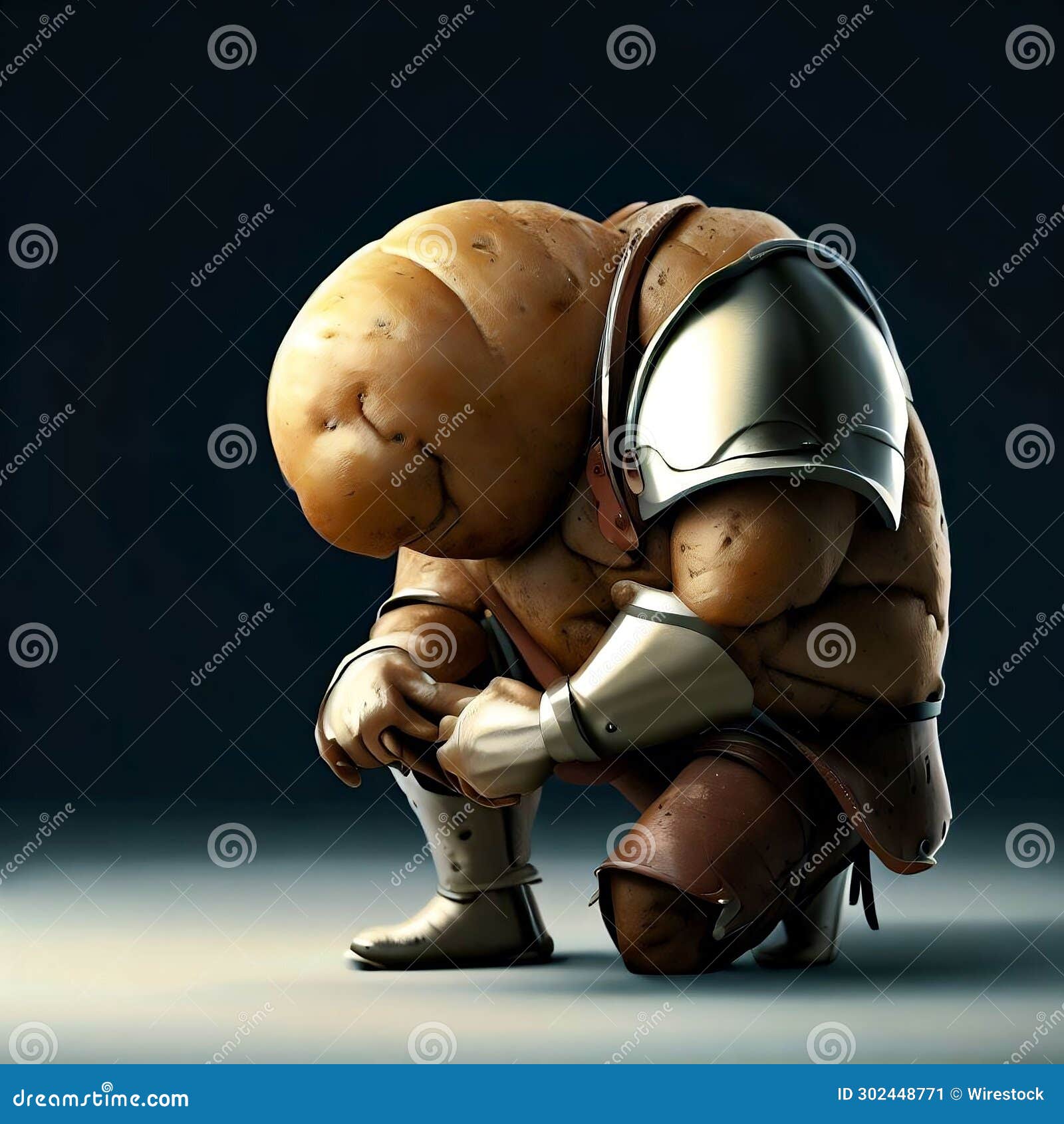 AI Generated Illustration of a Potato in a Warrior Armor Bending Down ...
